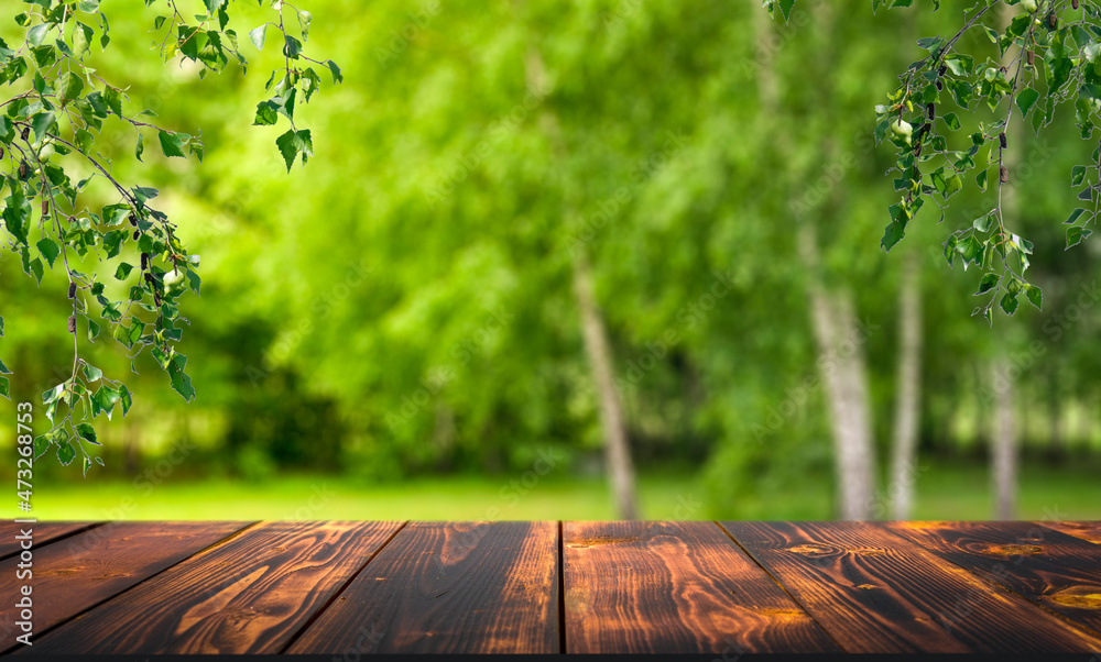 Forest wooden table background. Summer sunny meadow with green grass ...