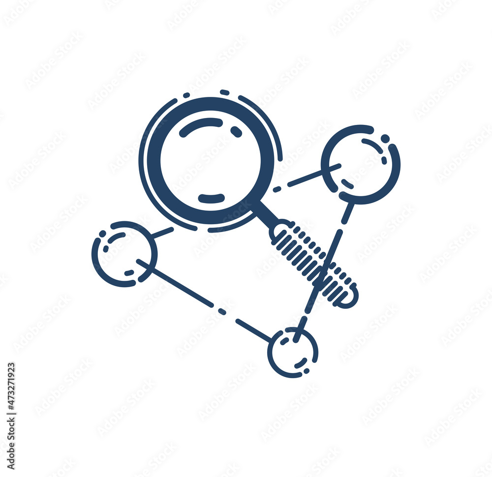 Magnifying glass and molecule vector simple linear icon, science ...
