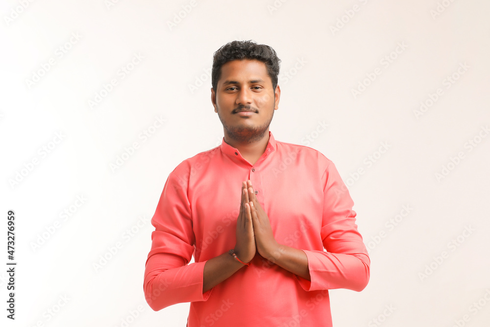 Handsome Young Indian Man Showing Namaste or welcome gesture, Isolated ...