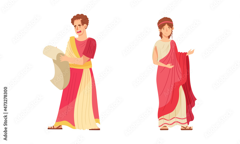 Ancient roman people set. Man and woman Roman patricians in traditional ...
