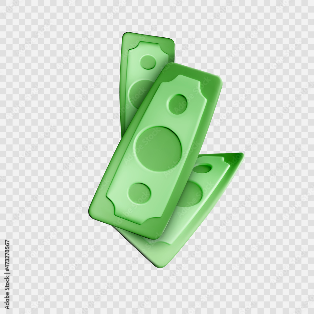 Dollar bill. Green 3d render american money. Dollar banknote in cartoon ...