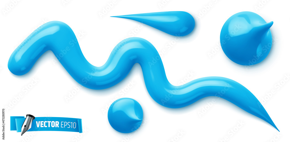 Vector realistic illustration of blue paint on a white background ...