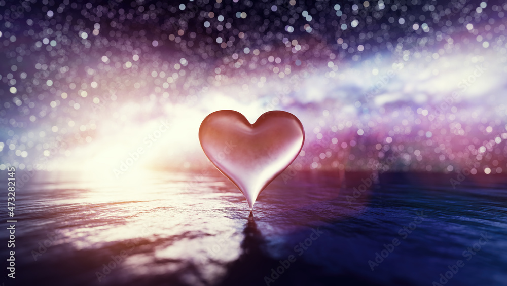 Heart reflection in water at magic night. Stock-Illustration | Adobe Stock