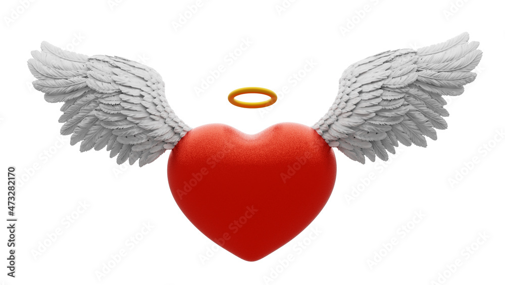 Heart with angel wings and gold ring love symbol isolated. Stock ...