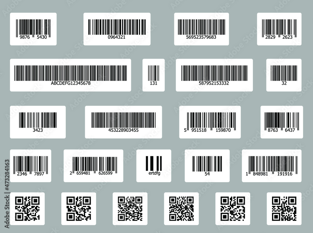 Bar and qr codes on white stickers set. Code qr for identification ...