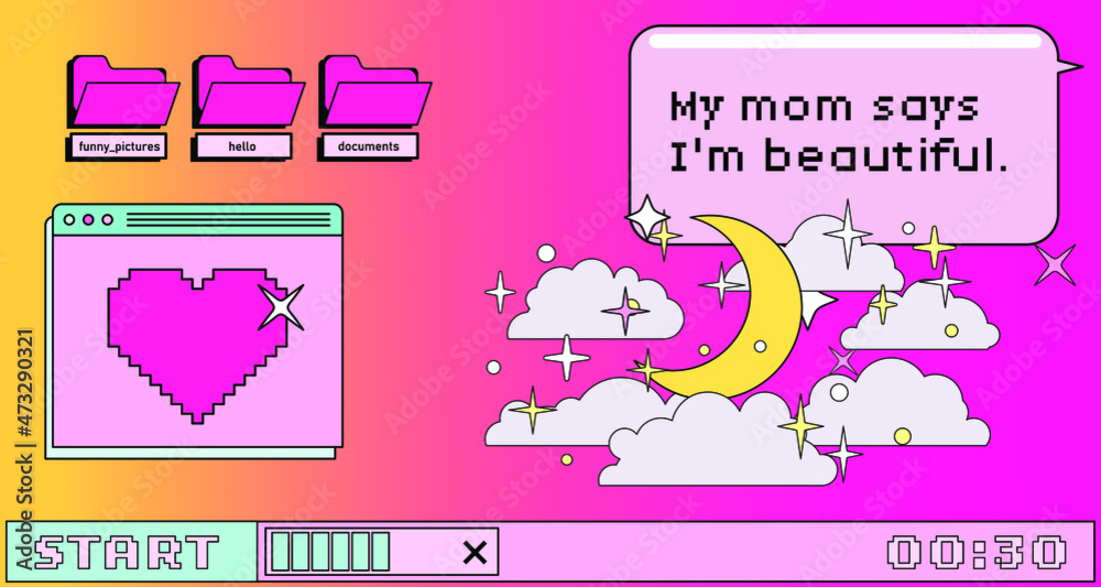 Retrowave style operating system with message boxes and folders ...