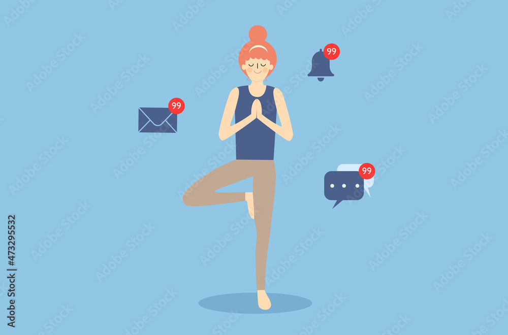 Woman in yoga one leg standing pose focusing and trying not to get ...