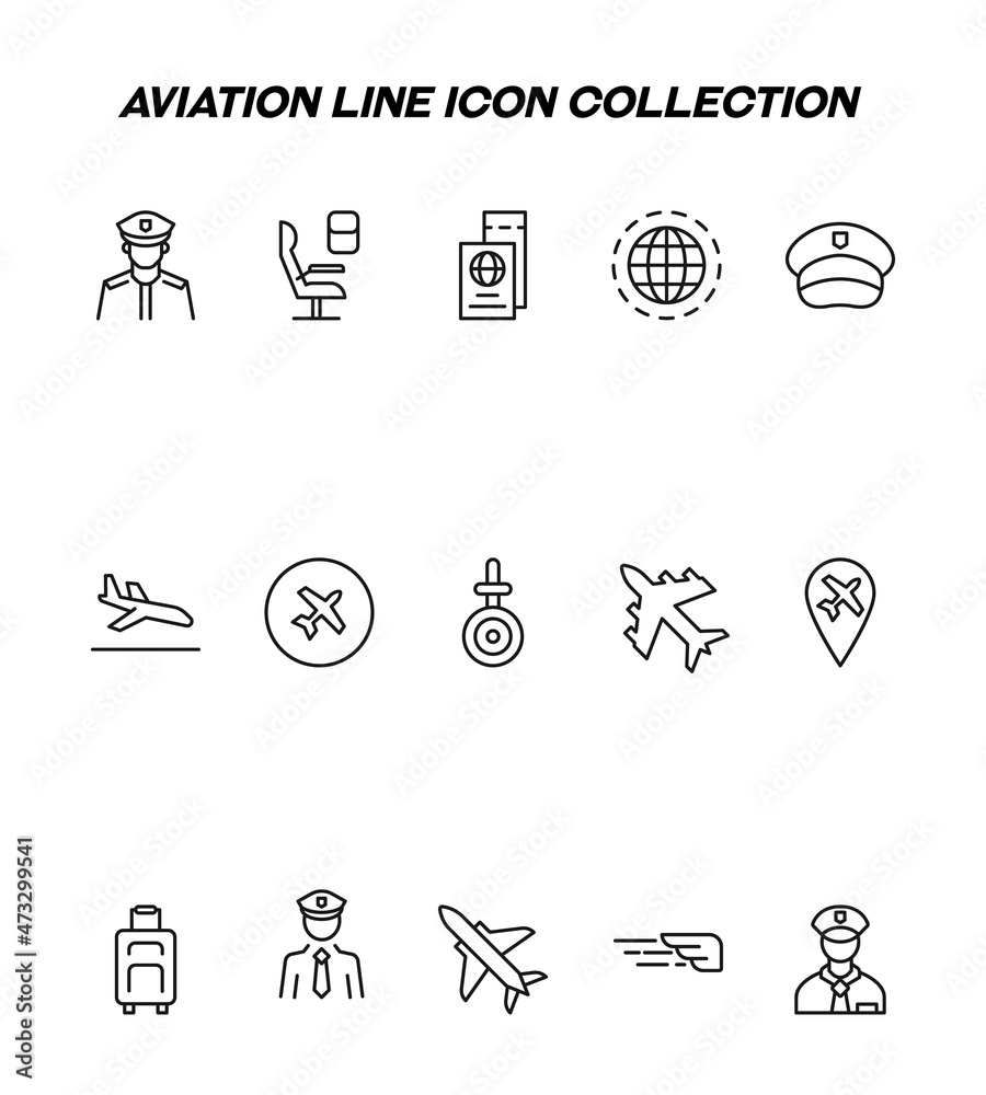 Industry concept. Collection of modern high quality aviation line icons ...