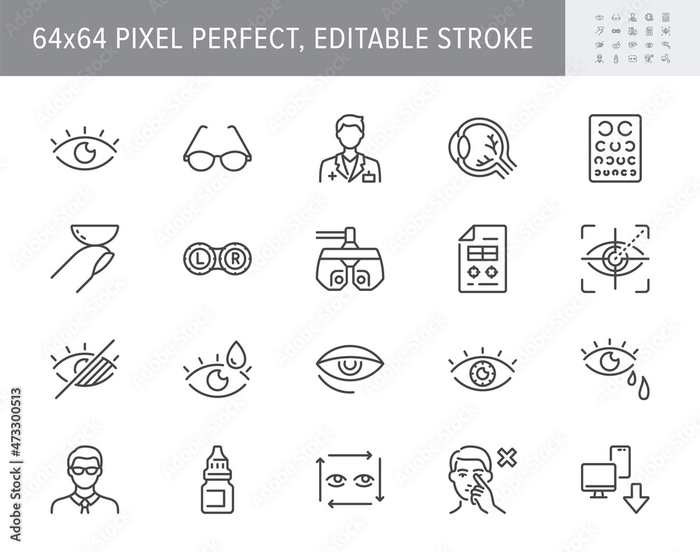 Ophthalmology line icons. Vector illustration include icon - contact ...