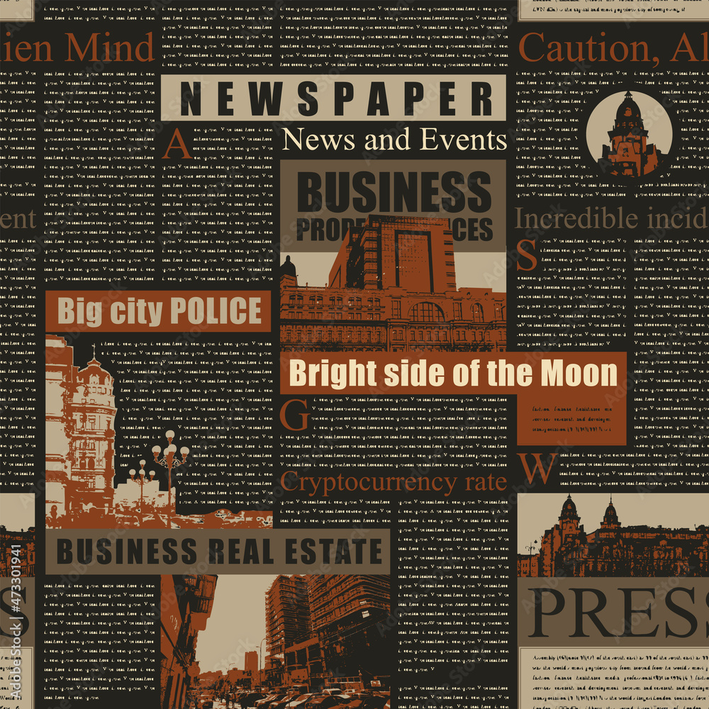 Seamless pattern with newspaper or magazine pages in retro style ...