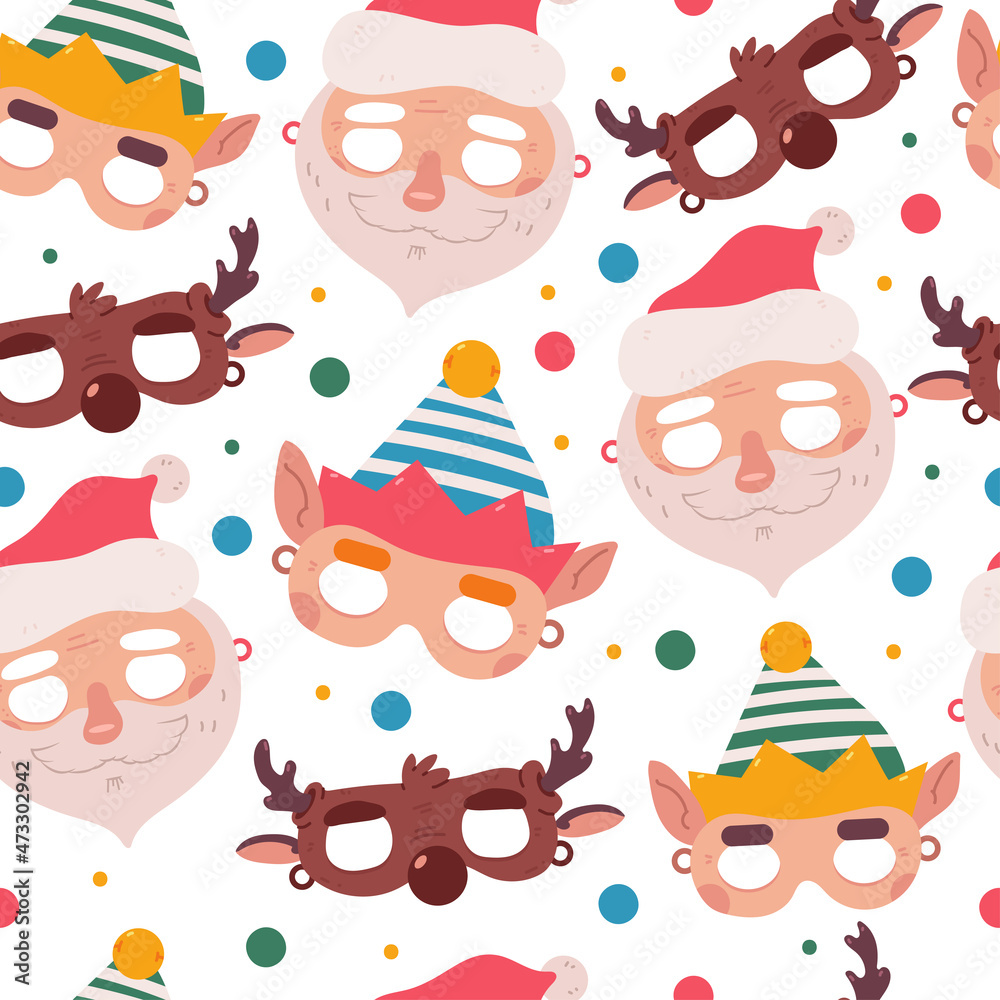 Christmas carnival masks vector cartoon seamless pattern background for ...