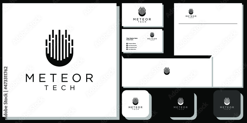meteor tech symbol abstract black energy simple with brand identity ...