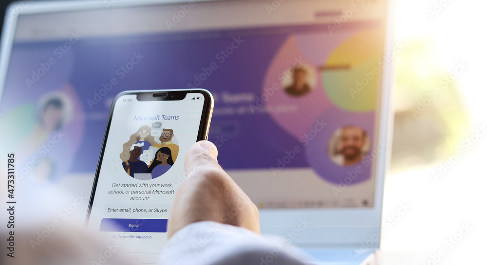 5 December 2021 Chiang mai, Thailand : Employee enabled Microsoft Teams ...