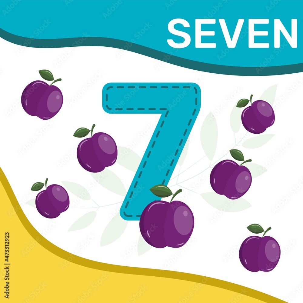 Preschool game for kids learning to count. Number seven. Bright ...