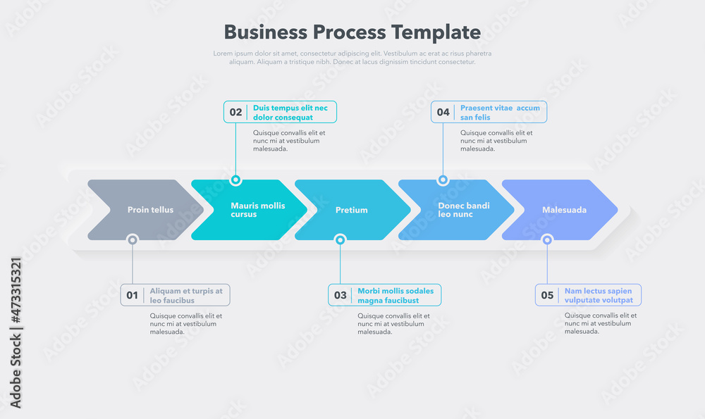 Simple business process template with five colorful steps. Easy to use ...