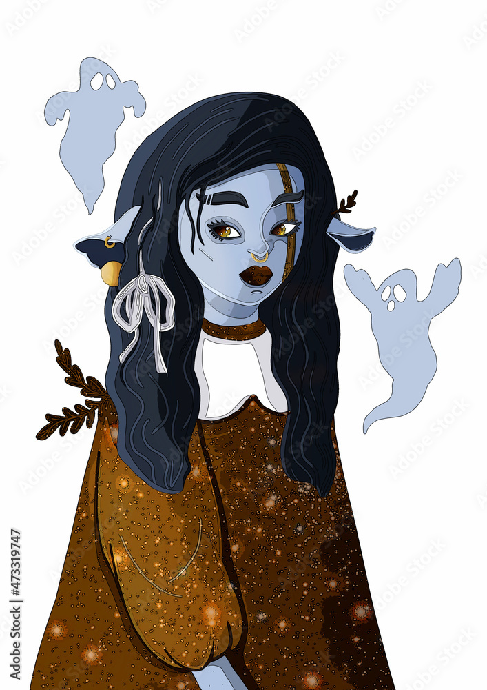 Cartoon character close-up with blue skin and yellow eyes, fairytale ...