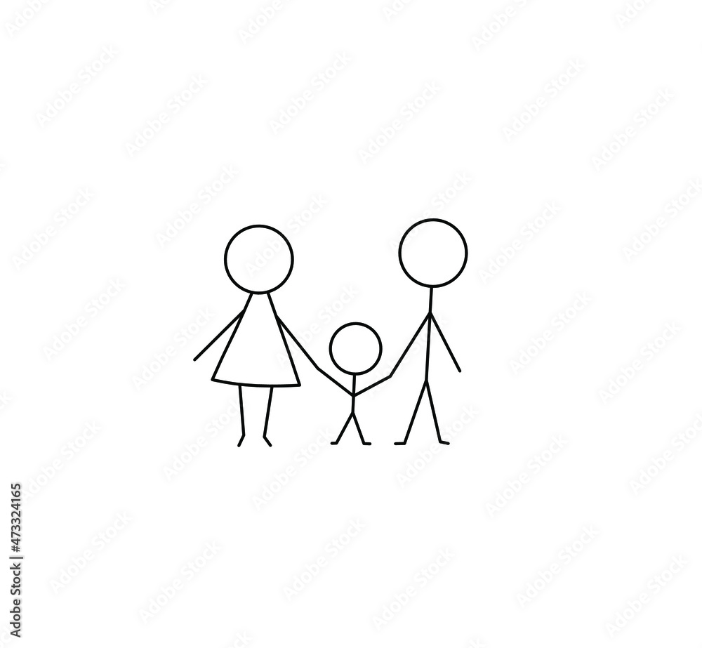 Vector isolated family members doodle drawing. A family of three doodle ...