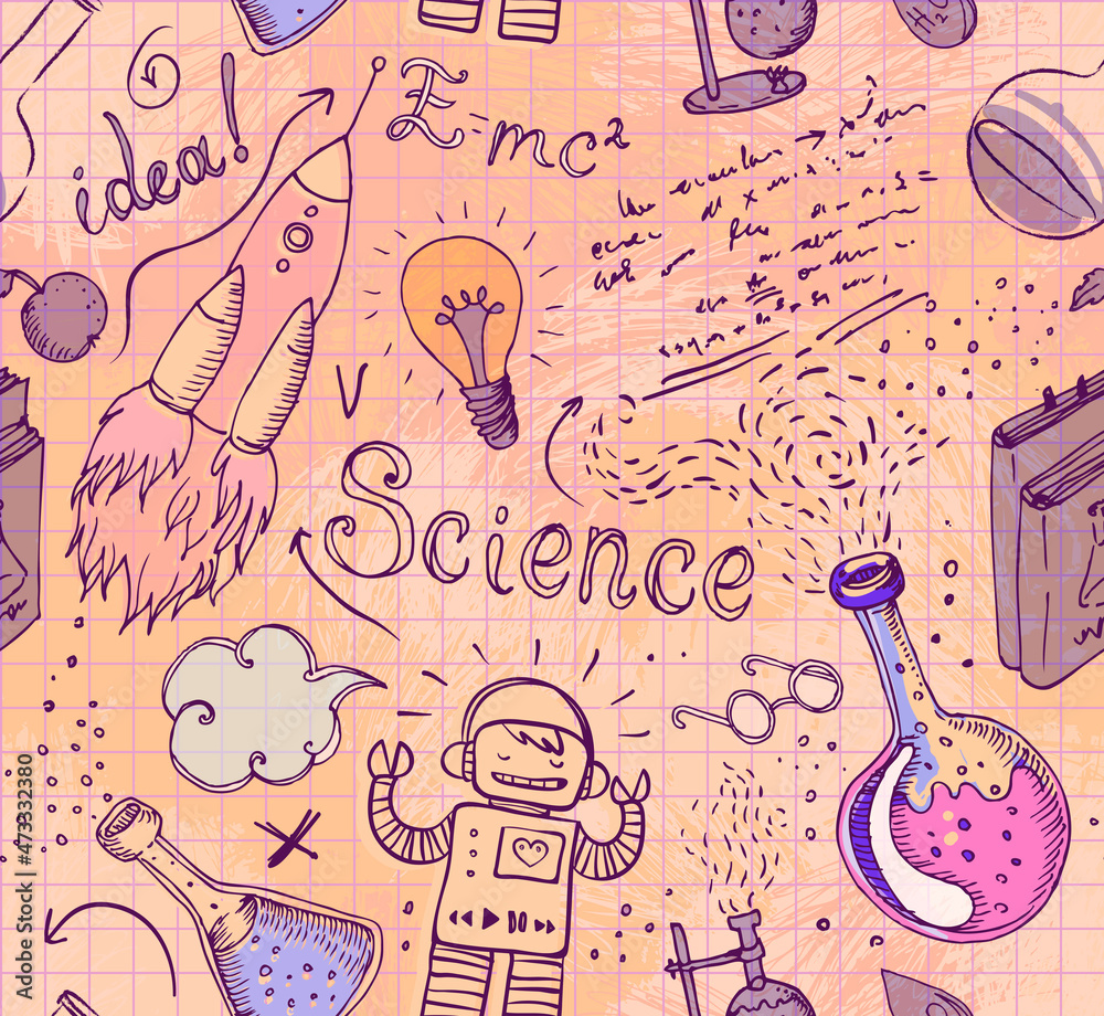 Back to School: science lab objects doodle vintage style sketches ...
