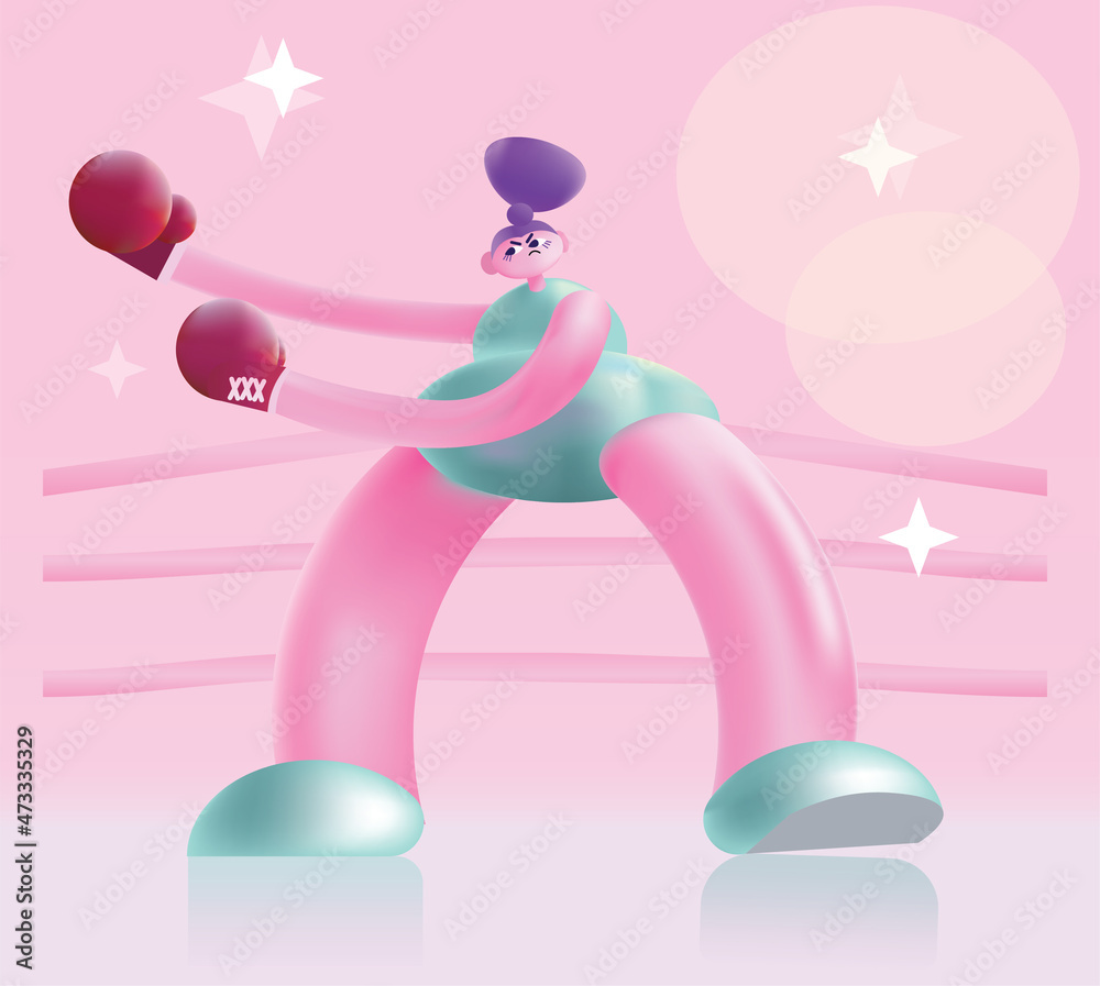 3d character of a female boxer, fighter, illustration. Woman, girl ...