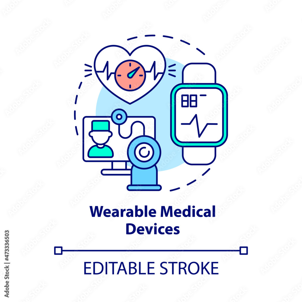 Wearable medical devices concept icon. Patients condition monitoring ...