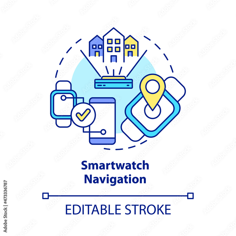 Smartwatch navigation concept icon. Devices to control public transport. Personal GPS gadgets ...