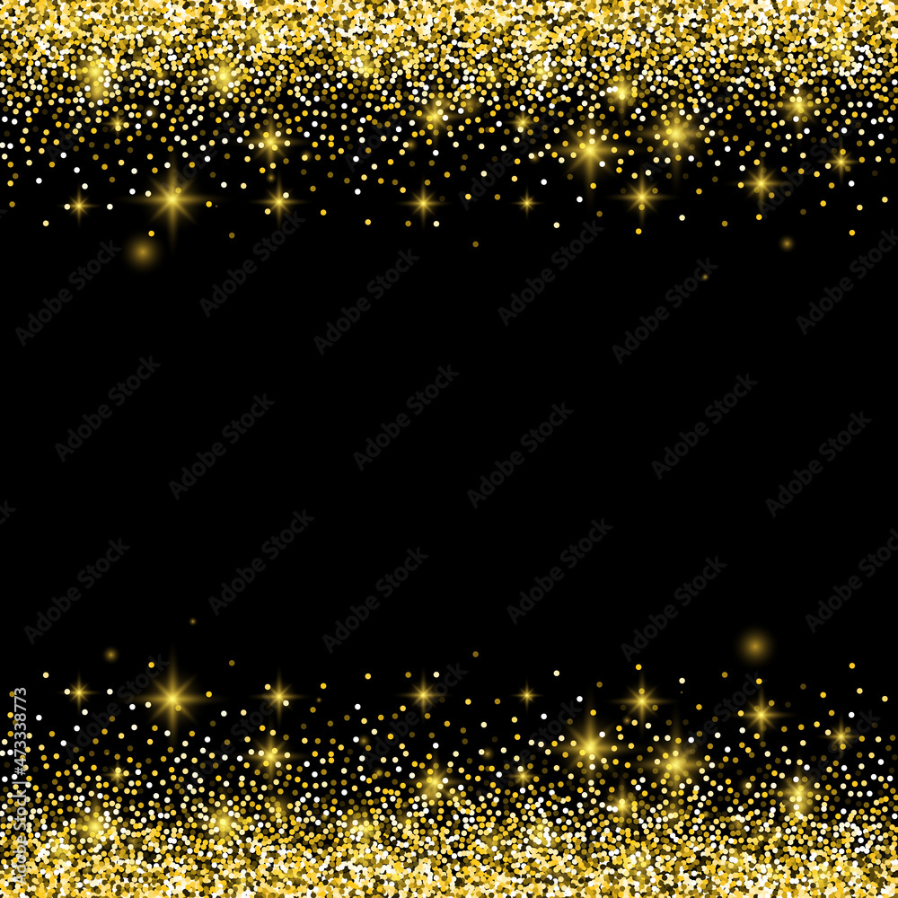 Gold glitter borders with sparkles. Abstract shiny bright background ...