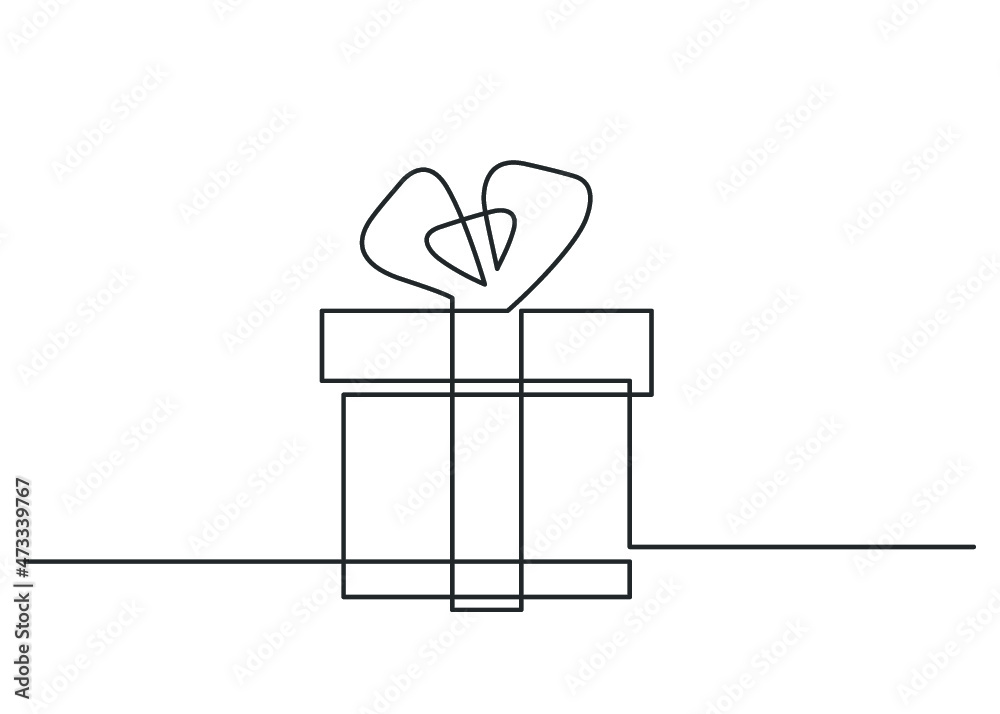 Continuous line drawing of gift on white background. Vector ...