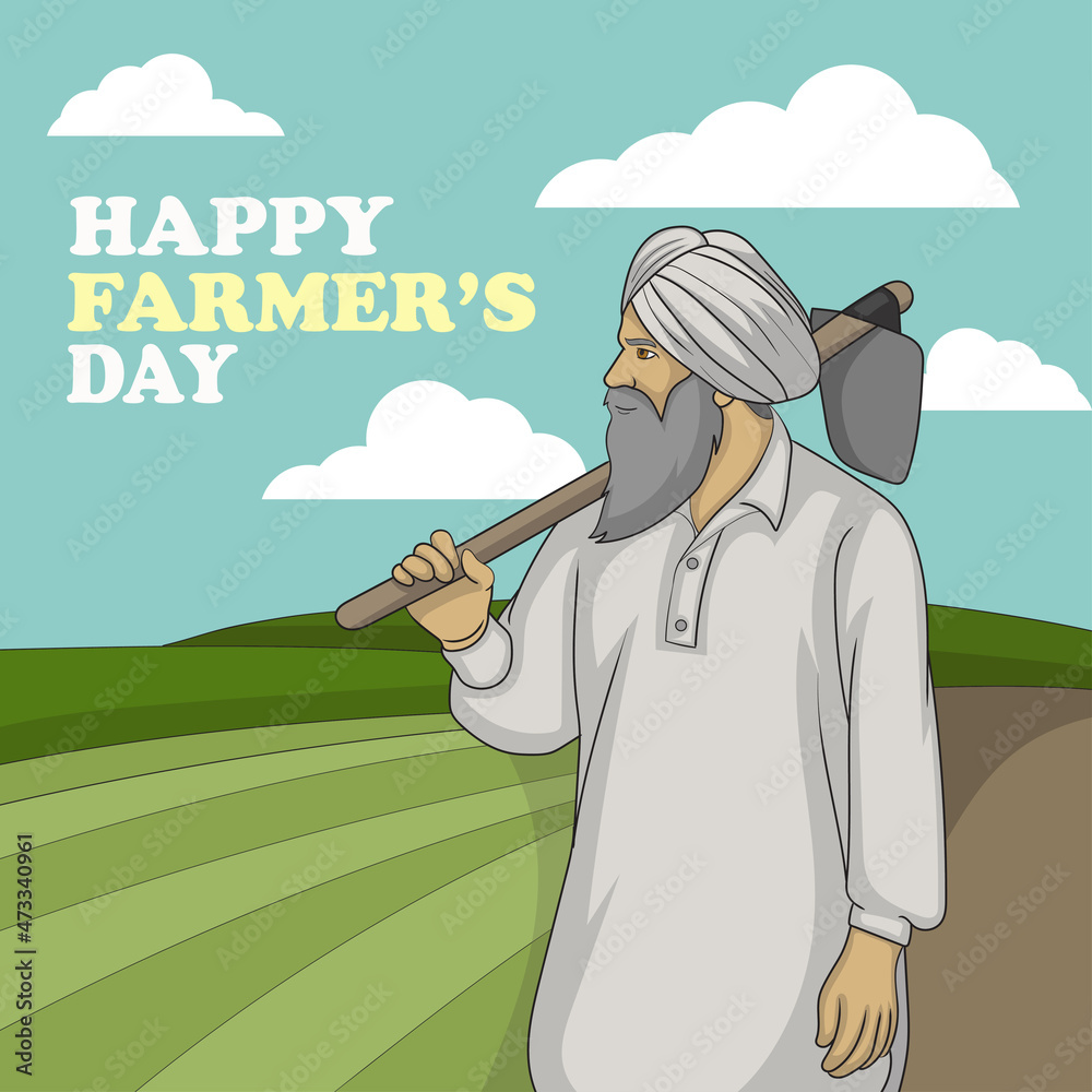 Vector illustration Indian Farmer on his farm doing farming. Farmer ...