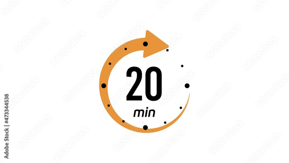 20 minutes timer symbol color style isolated on white background. 20 ...