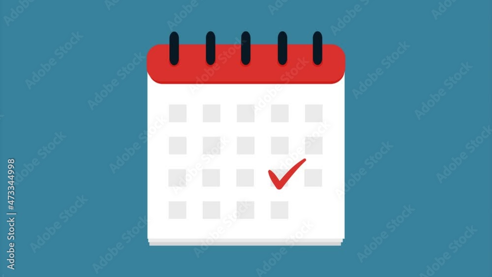 Animation calendar with check mark on blue background. Approved or ...