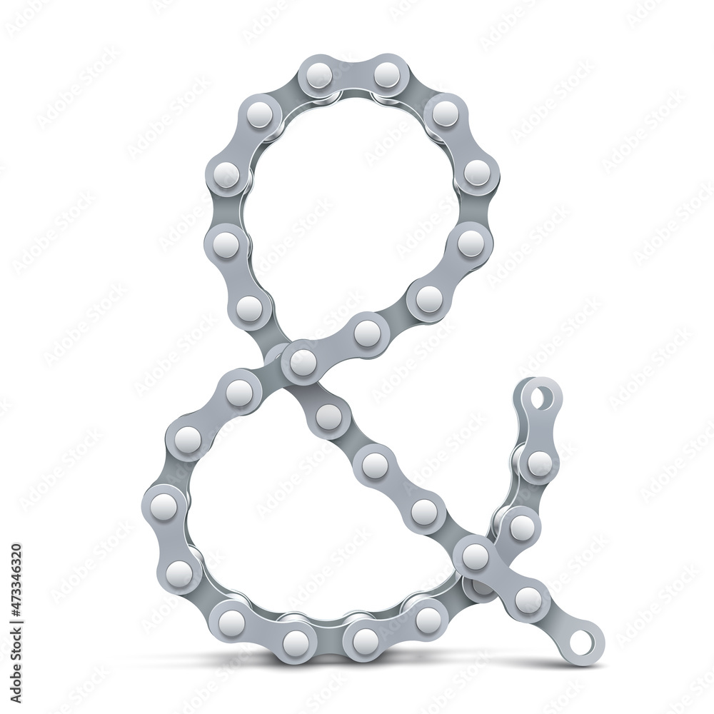 Bicycle chain curved into an ampersand sign. Typographic symbol ...