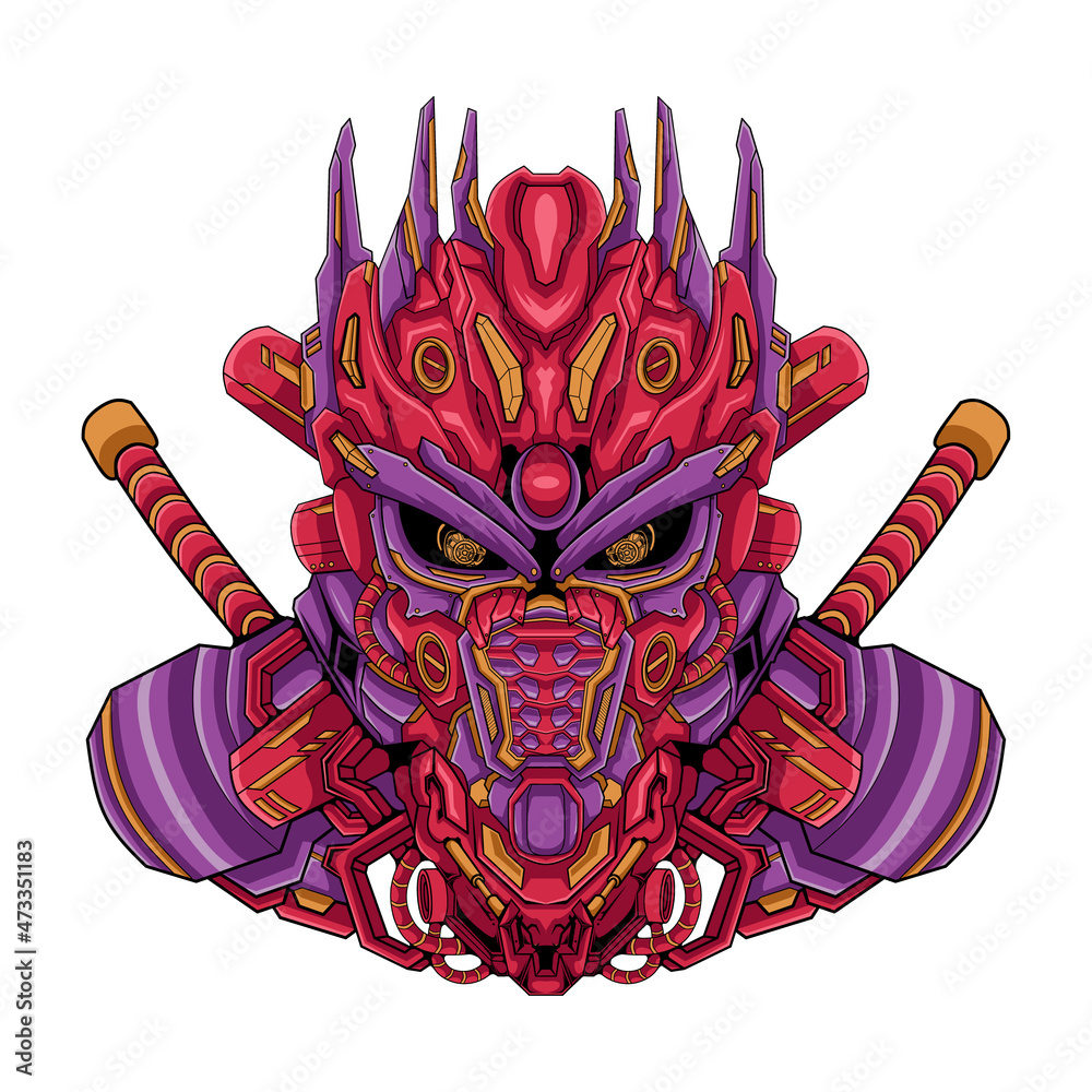 Mech warrior sci-fi samurai illustration Stock Vector | Adobe Stock