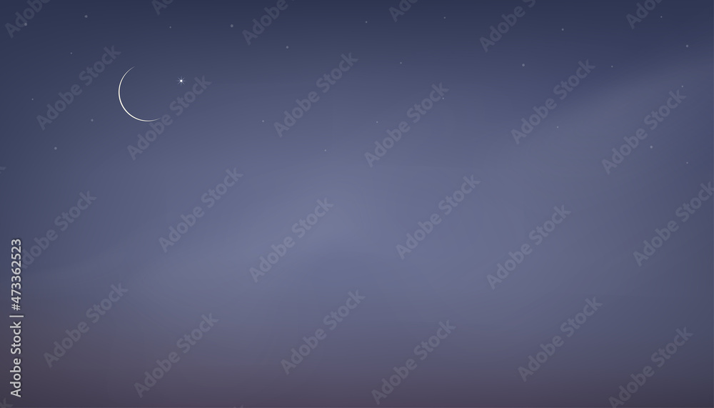 Islamic Crescent Moon with misty dark blue sky,Vector Beautiful night ...