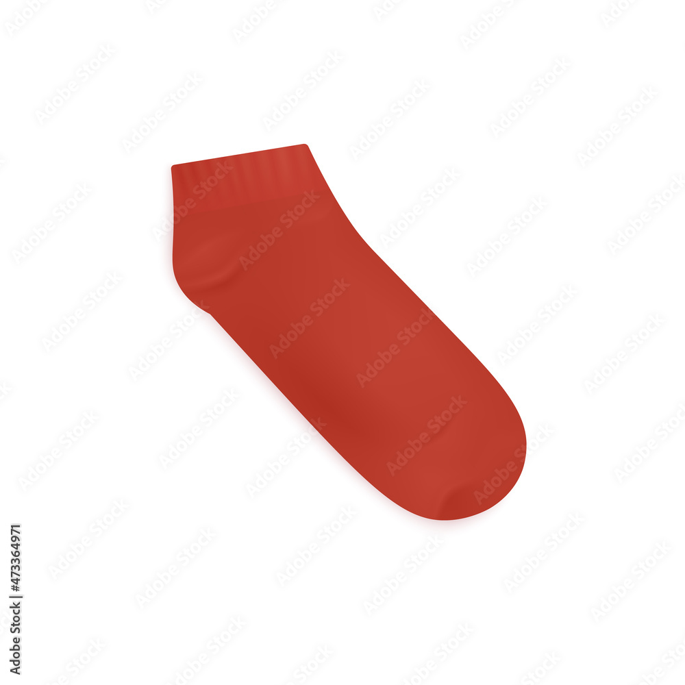Low cut red sock 3d vector mockup. Quarter non slip sock realistic ...