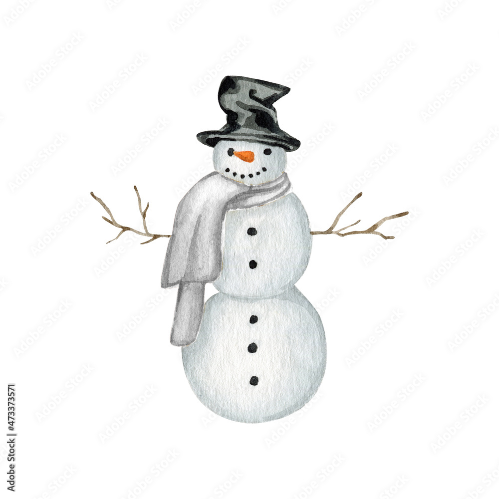 Watercolor hand drawn winter holiday snowman clipart Stock Illustration ...