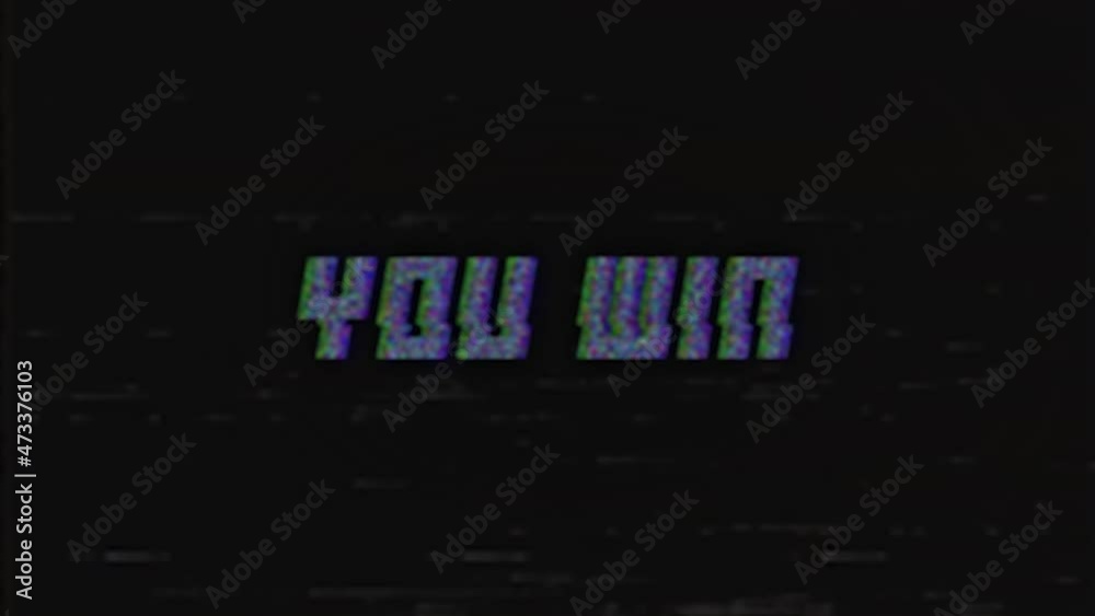 YOU WIN retro VHS TV screen with glitch effect. Looped glitch animation ...