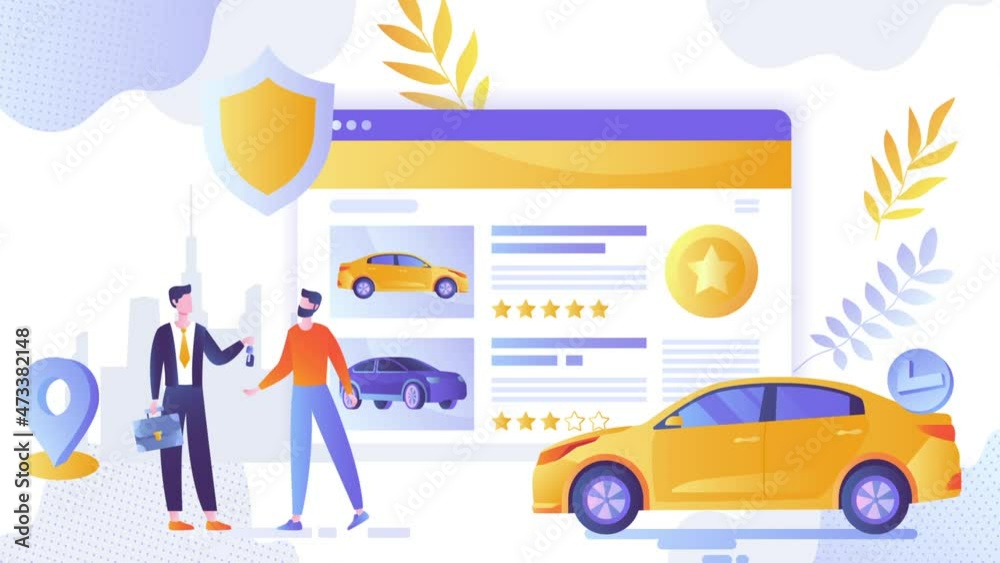 Car purchase video concept. Moving man signs the documents, buys car ...