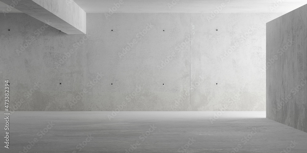 Abstract empty, modern concrete room with indirect lighting from right ...