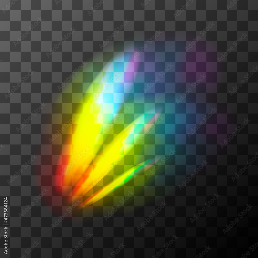 Rainbow light effect, light streak overlay of lens flare on transparent background Stock Vector ...