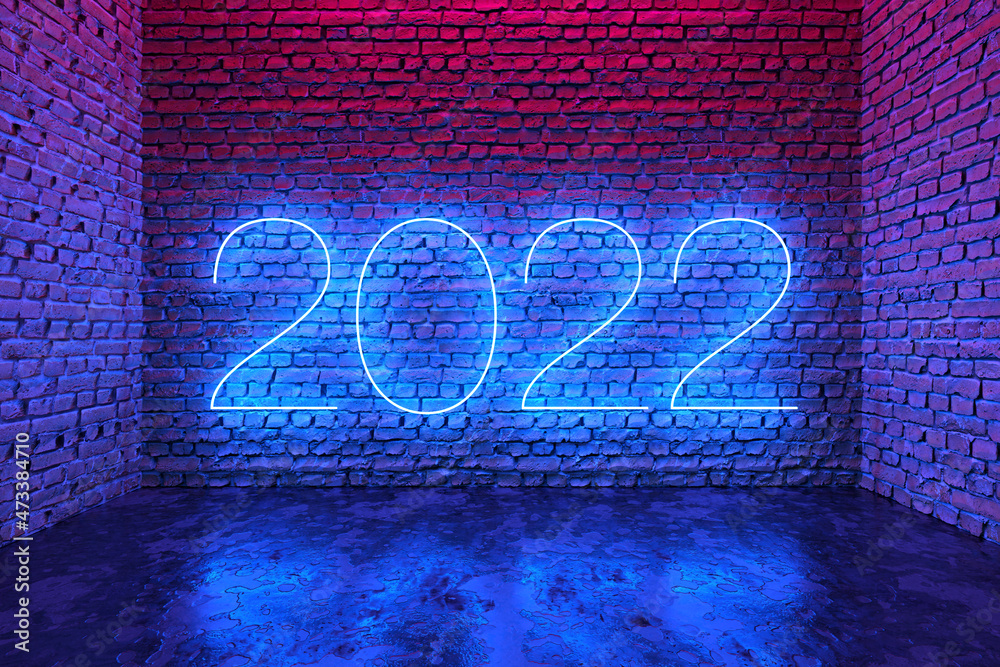 Blue gradient text 2022 on brick wall background Stock Illustration ...