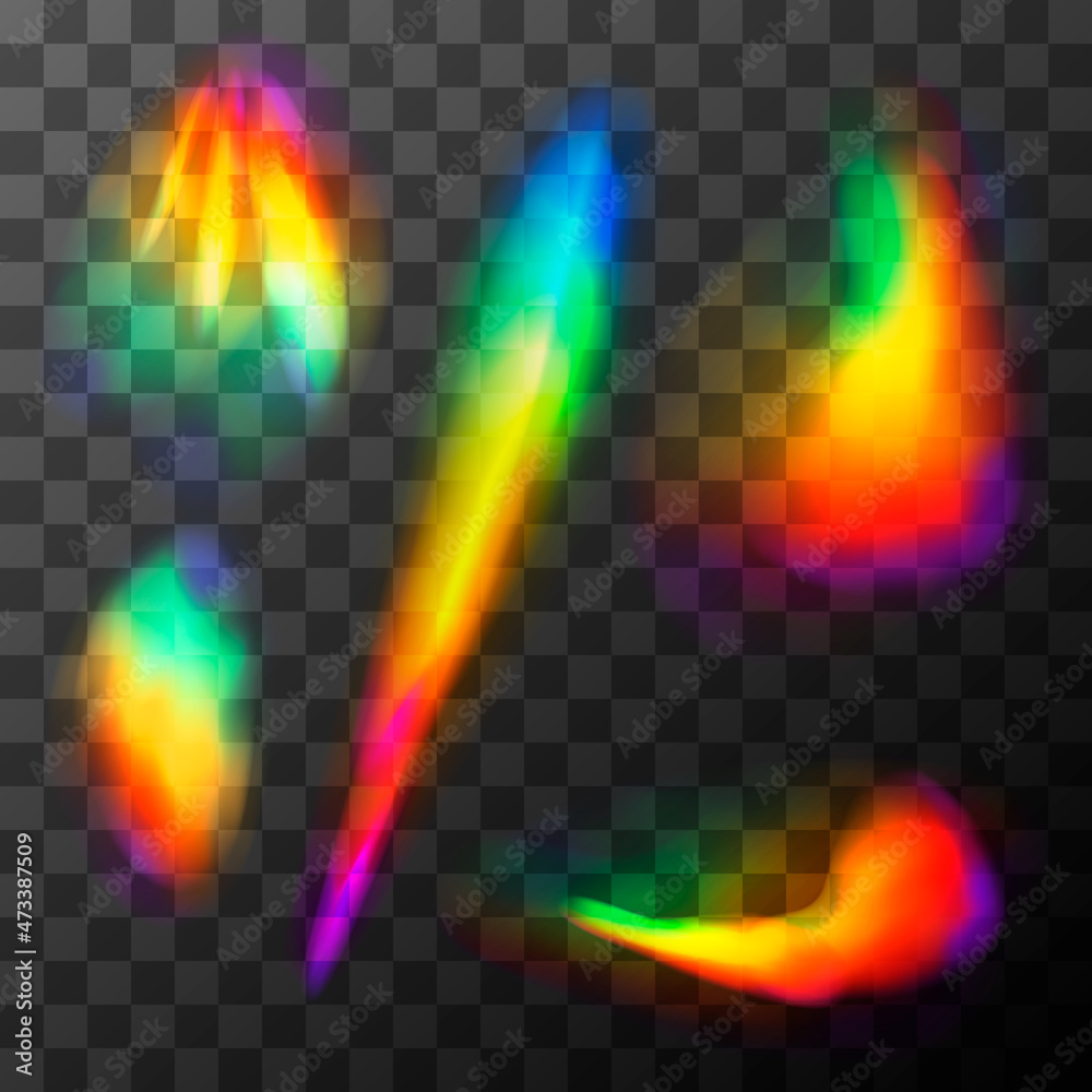 Rainbow light effects. Light streak overlay of lens flare on transparent background Stock ...