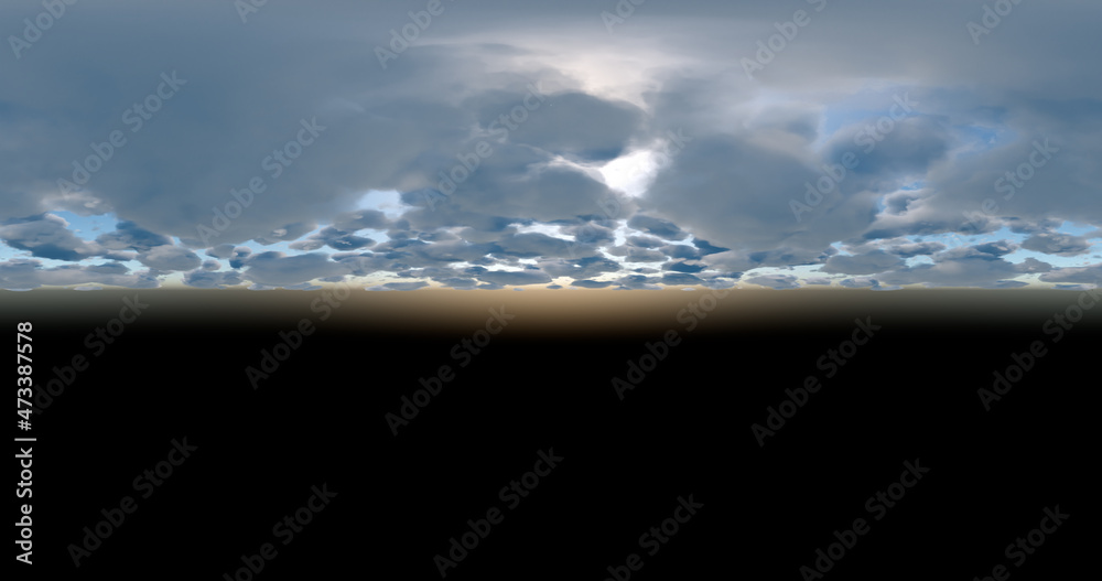 3D rendering. Blue sky with clouds at sunset or sunrise. Environment ...