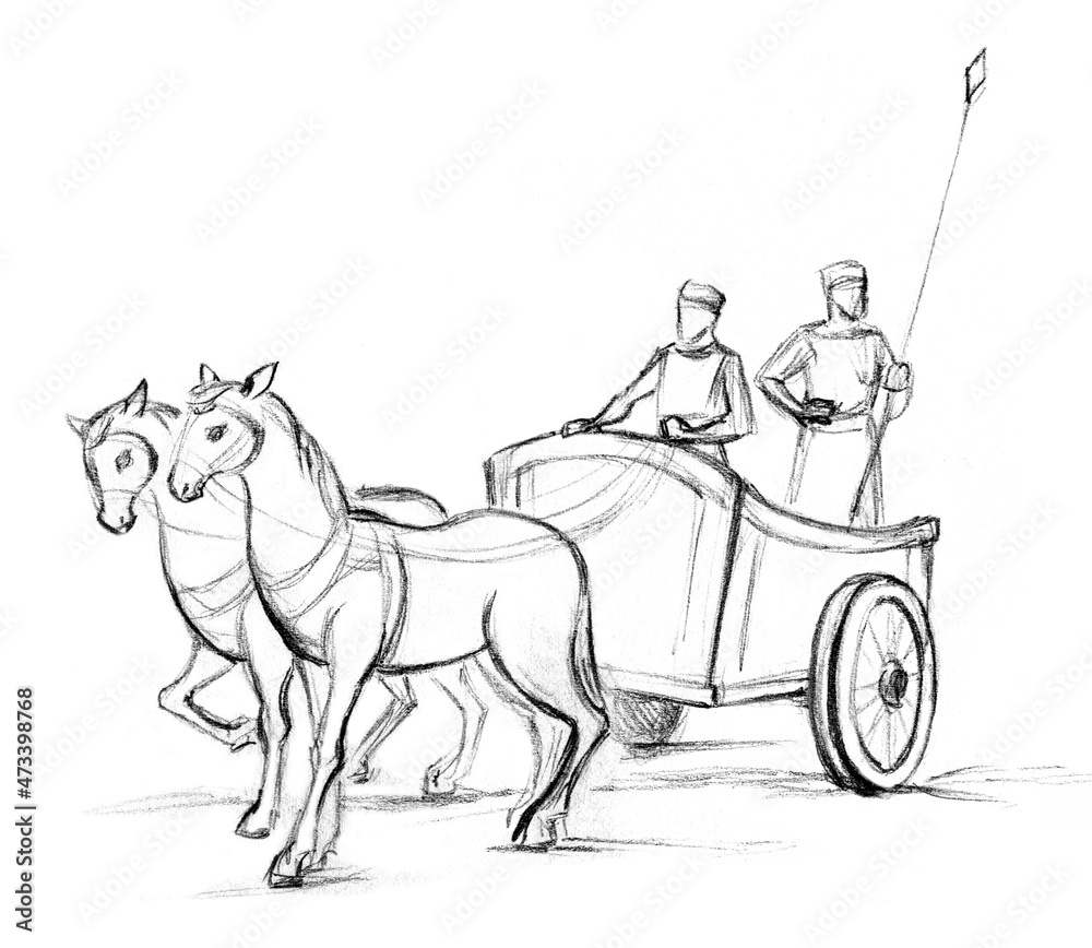 Rider on an ancient chariot. Pencil drawing Stock Illustration | Adobe ...