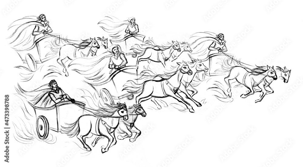 Rider on an ancient chariot. Pencil drawing Stock Illustration | Adobe ...