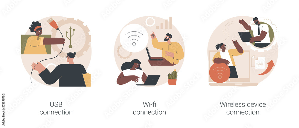 Data Transfer Abstract Concept Vector Illustration Set Usb Connection Free Public Wi Fi
