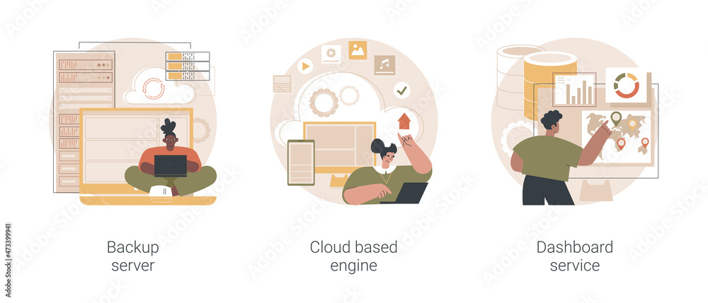 Information Management Abstract Concept Vector Illustration Set Backup Server Cloud Based