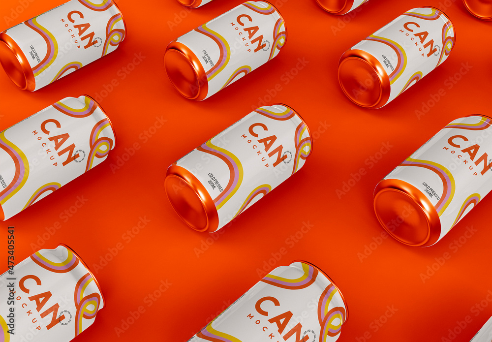 3D Array of Soda or Beer Cans Mockup Stock Template | Adobe Stock