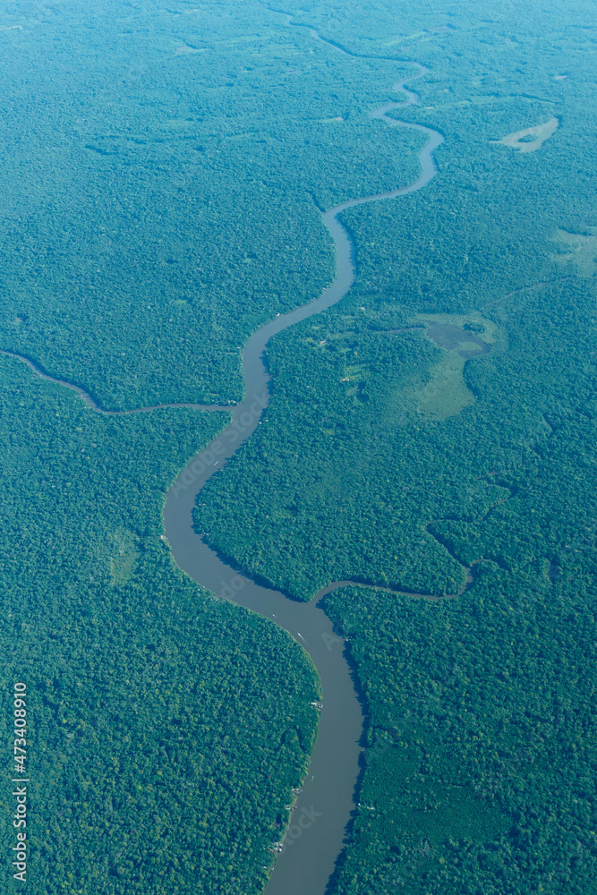 Foto de Aerial view of an area of dense amazon rainforest in Brazil, showing the forest and some ...