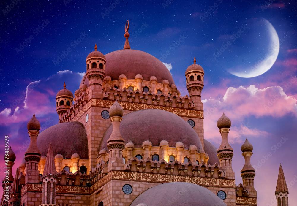 Islamic background with The Al Sahaba Mosque in Sharm El Sheikh against ...