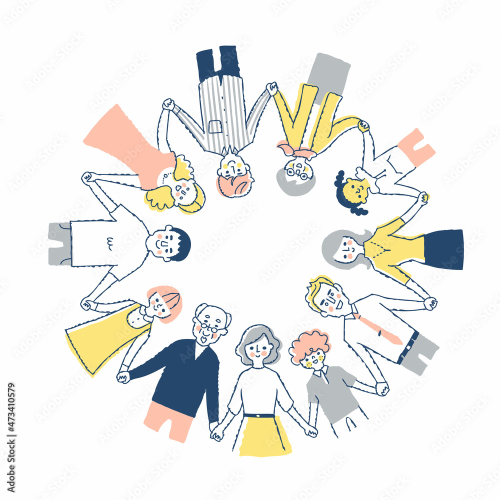 輪になって手を繋ぐさまざまな人種の人々 Stock イラスト Adobe Stock